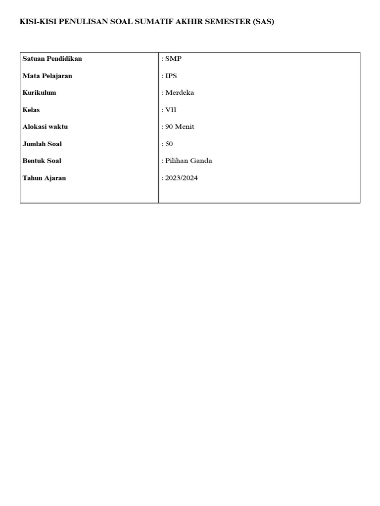 Kisi-Kisi SAS 1 IPS 7 Kurmer 2023-2024.docx - 20231105 - 182925 - 0000 | PDF