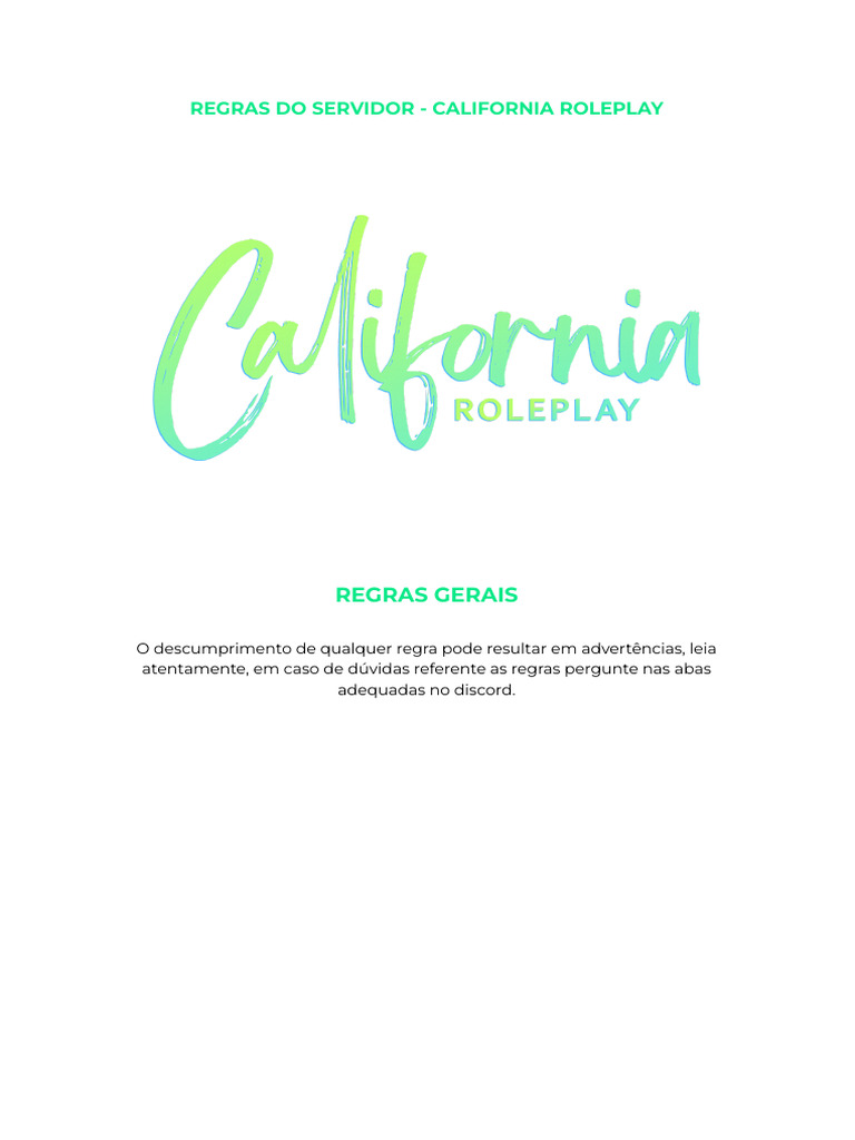 Regras Gerais - California Roleplay | PDF | Jogos de RPG | Morte