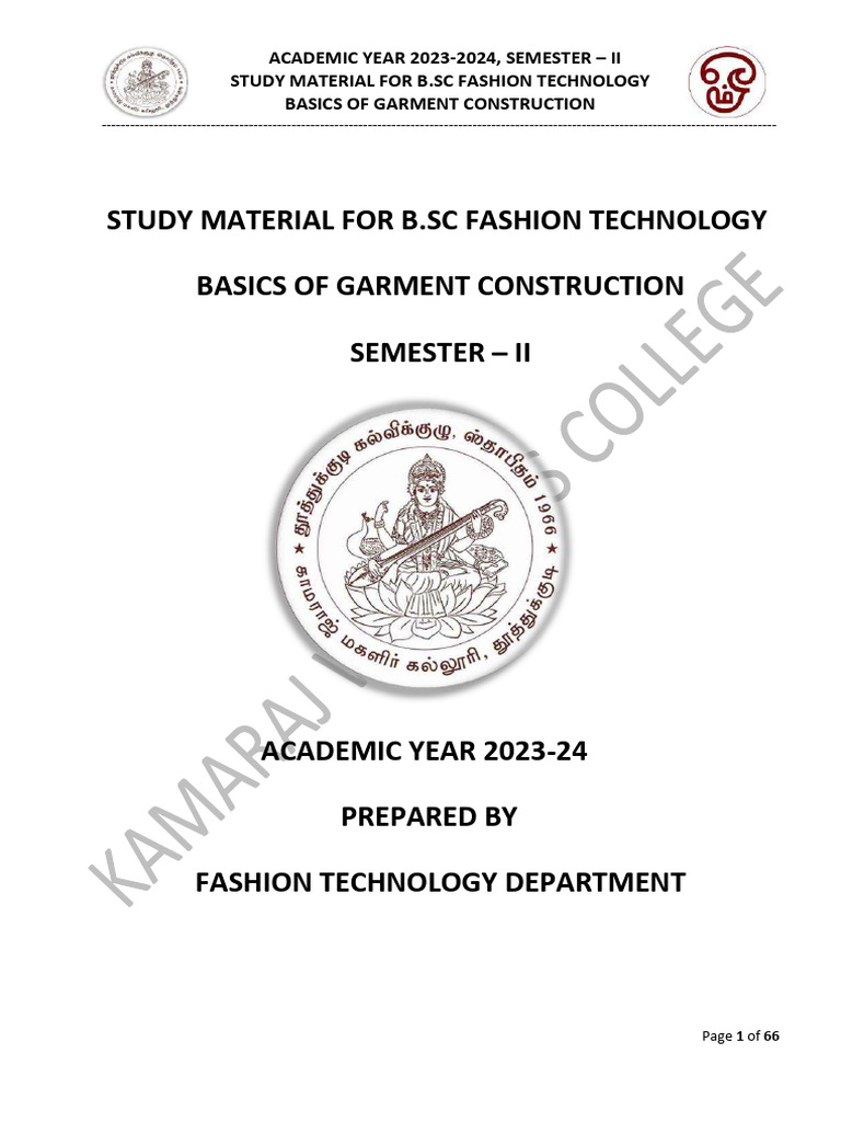 Study Materials Basic Garment Construction 1 - Compressed | PDF ...