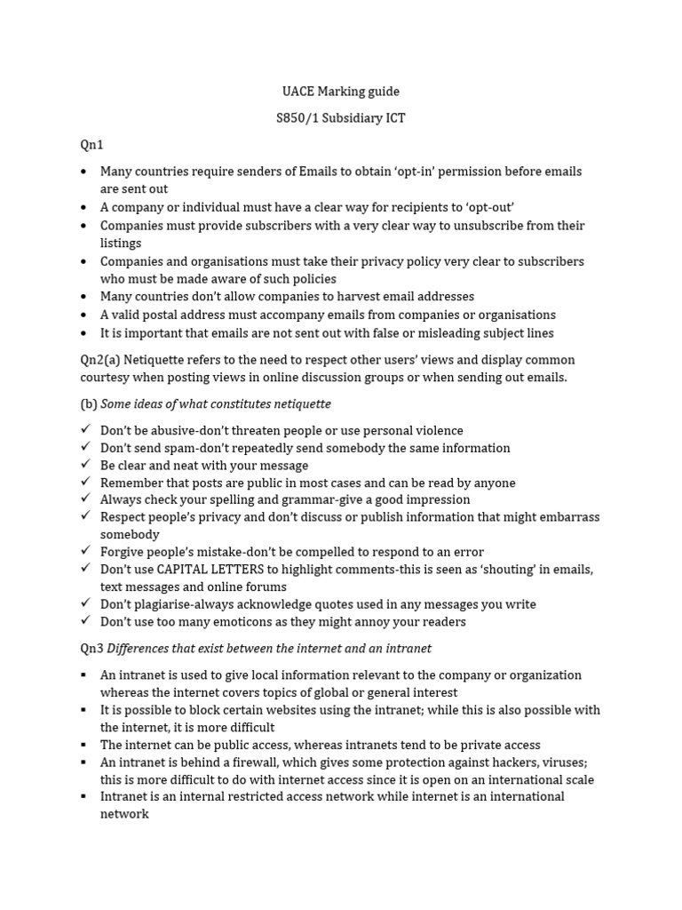 UACE ICT Marking Guide Overview | PDF | Computer Data Storage | Internet