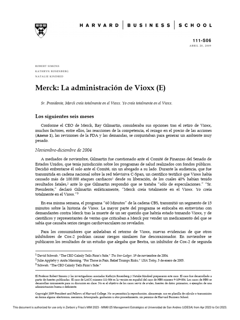 Merck La Administracion de Vioxx E | PDF | Pfizer | Farmacología