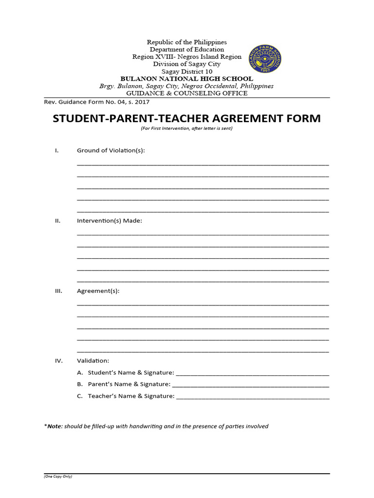 Form 4 Parent Teacher Student Agreement Form | PDF | Career & Growth ...