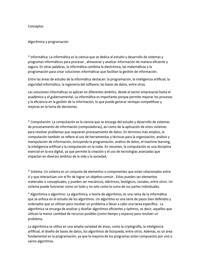 Conceptos Para Algoritmica y Programacion | PDF | Lenguaje de programación | Programación de ...
