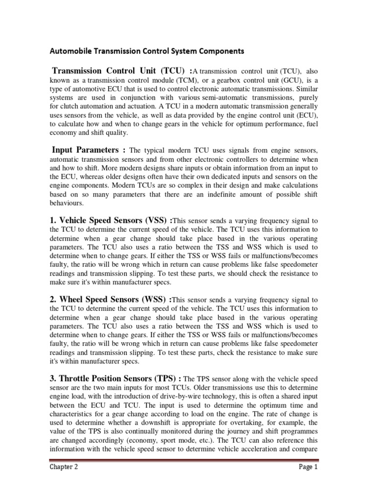 Automobile Transmission Control System Components Transmission Control ...
