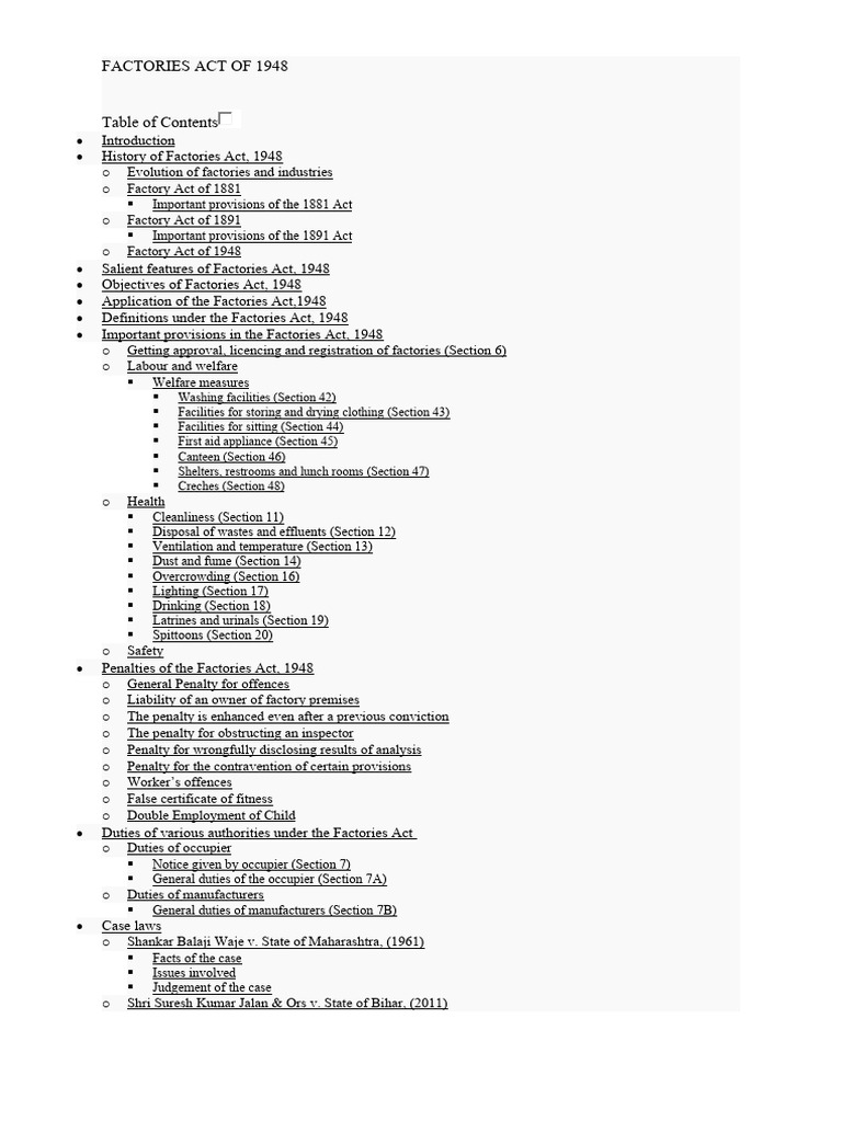 Overview of the Factories Act 1948 | PDF | Occupational Safety And ...