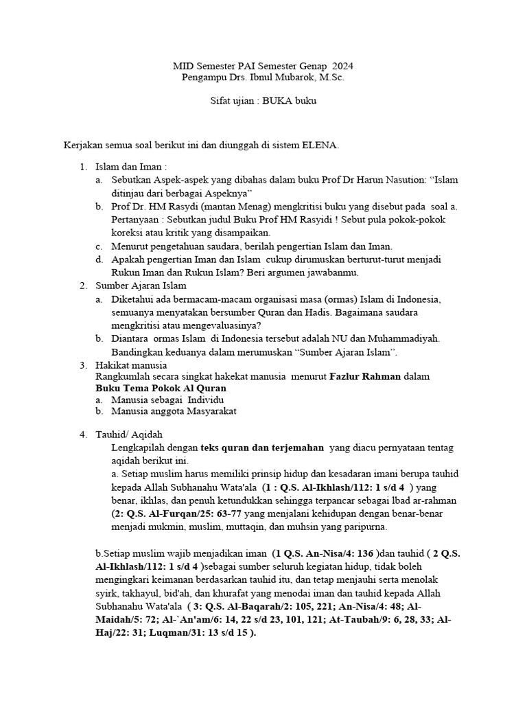 MID Semester PAI Semester Genap 2024 | PDF | Agama & Spiritualitas