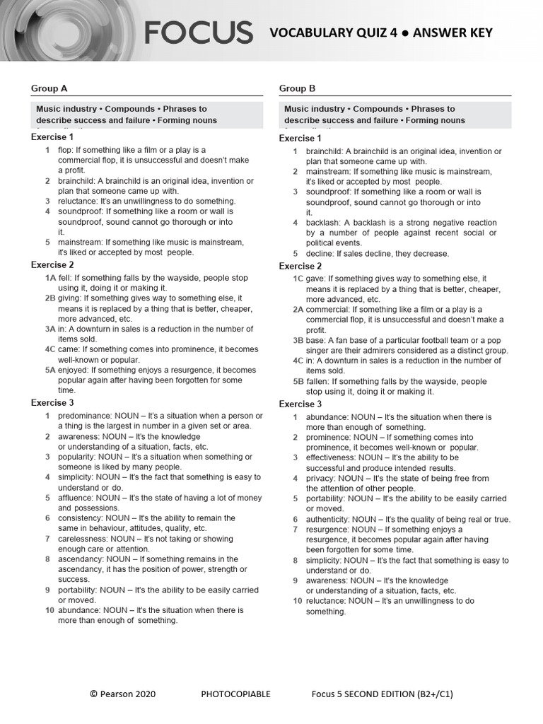 Focus 5 Unit 4 Vocabulary Quiz | PDF | Grammar | Linguistic Morphology
