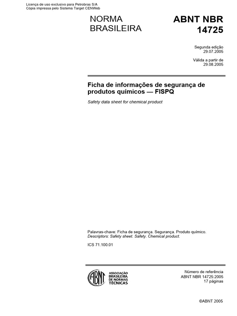 Norma ABNT NBR 14725: FISPQ Produtos Químicos | PDF | Química | Informação