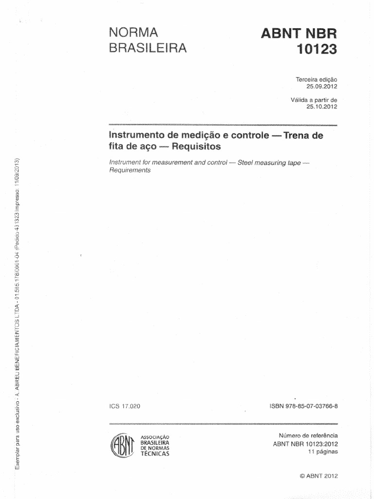 NBR 10123 - Instrumento de Medição e Controle - Trena de Fita de Aço ...