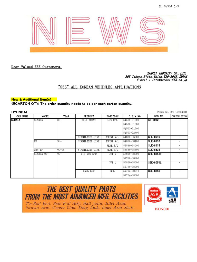 NEWS295A-555-Applications-to-Korean-Vehicles20.1 | PDF | Car Body ...