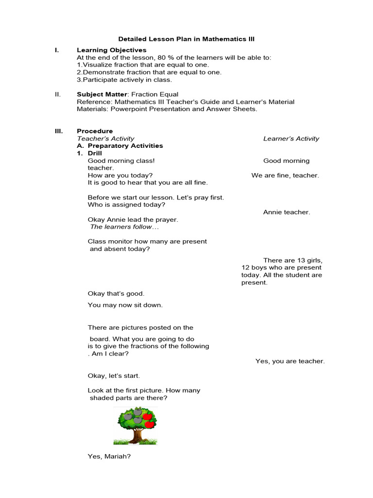 Detailed Lesson Plan in Mathematics III Final | PDF | Lesson Plan ...