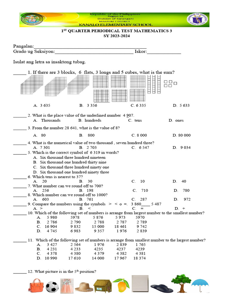 PT - MATH 3 - Q1 Final | PDF | Mathematics | Arithmetic