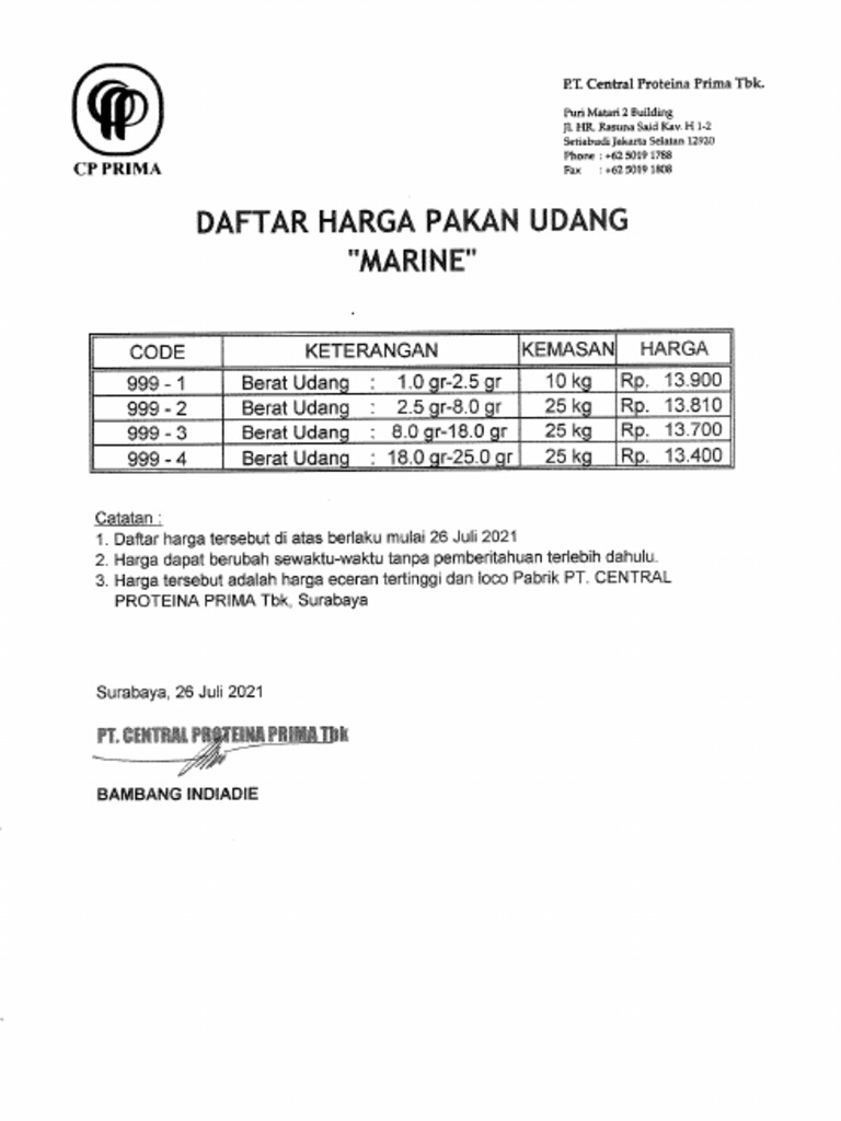 Price List Marine Per 26 Jul | PDF
