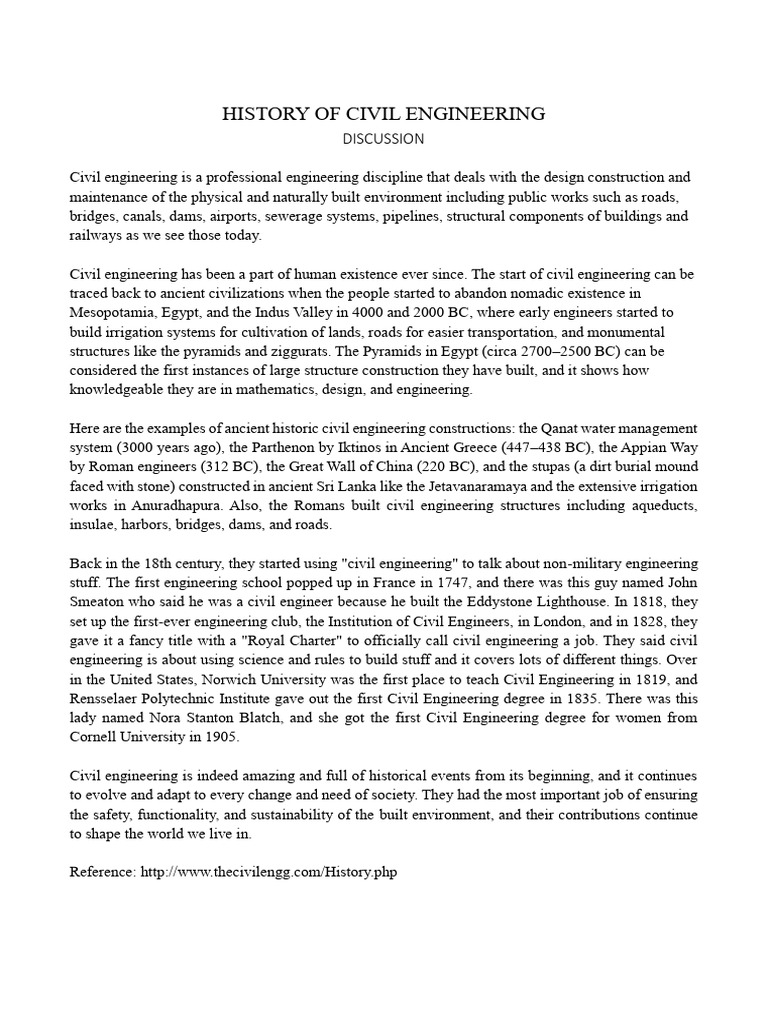 HISTORY OF CIVIL ENGINEERING | PDF | Civil Engineering | Engineering