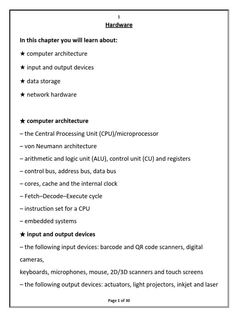 Chapter 3 - Hardware - Summary - P1 | PDF | Central Processing Unit | Computer Data Storage