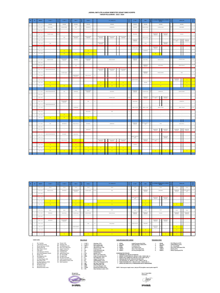 Roster Semester Genap Smks Korpri TP 2023 - 2024 April-Juni | PDF