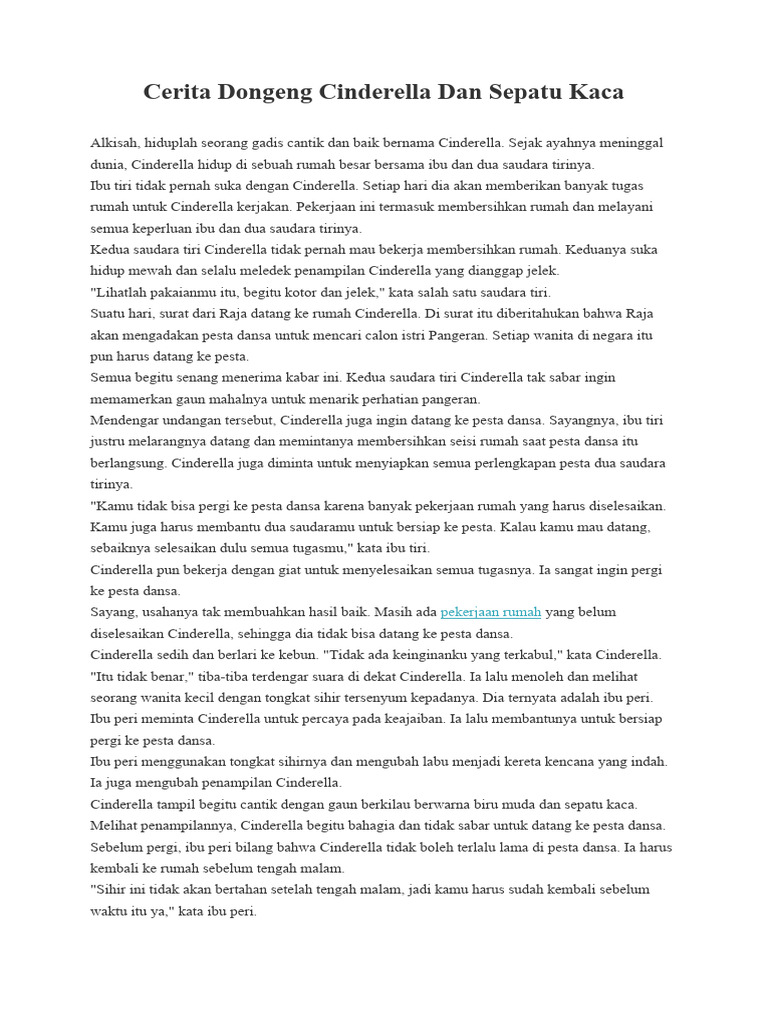 Cerita Dongeng Cinderella Dan Sepatu Kaca | PDF