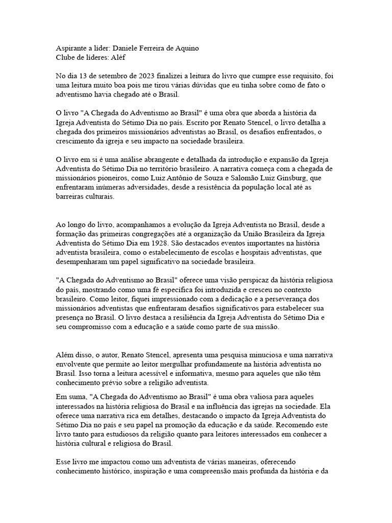 História Adventista no Brasil | PDF | Igreja Adventista do Sétimo Dia ...