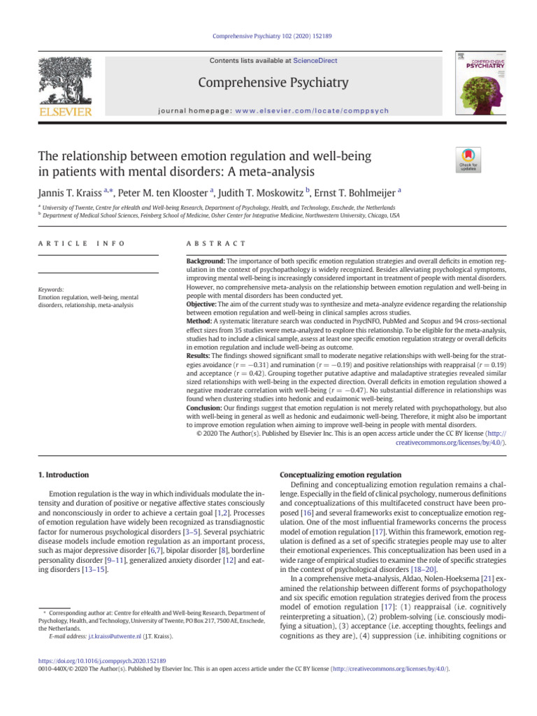 The relationship between emotion regulation and well-being | PDF | Emotional Self Regulation ...