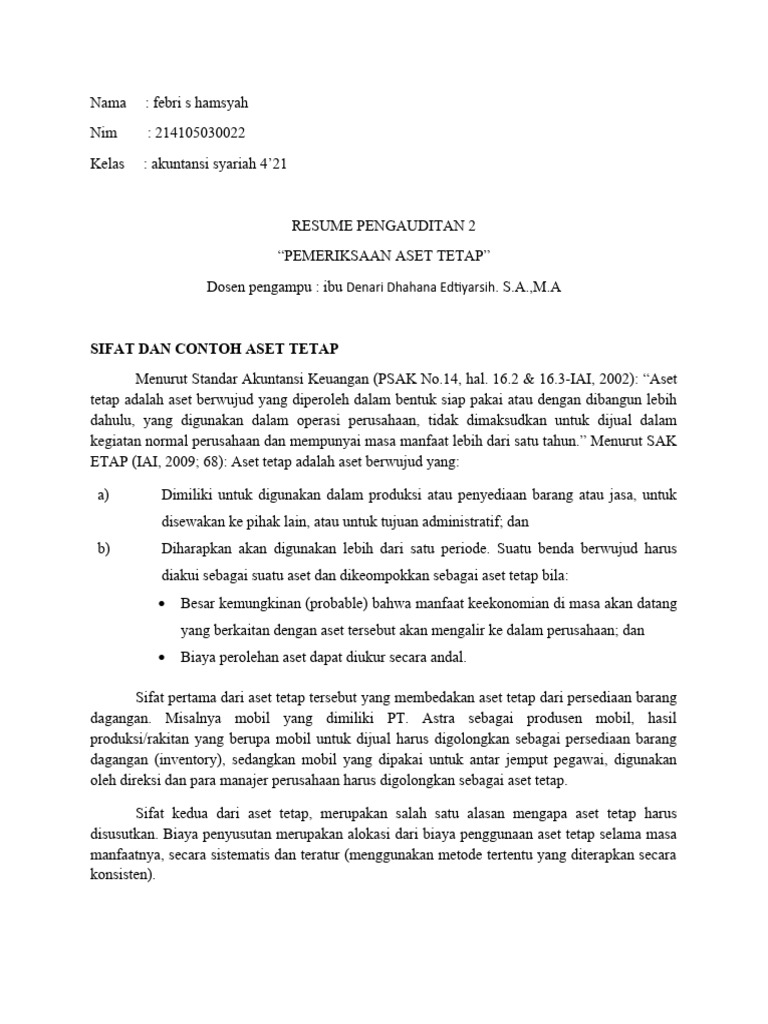 PEMERIKSAAN ASET TETAP | PDF PEMERIKSAAN ASET TETAP | PDF