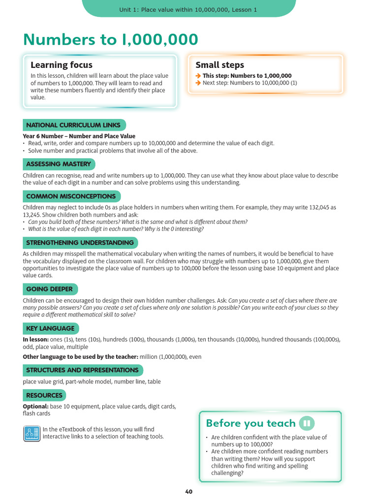 PM Y6 U01 Tguidelesson01 | PDF | Numbers | Fluency