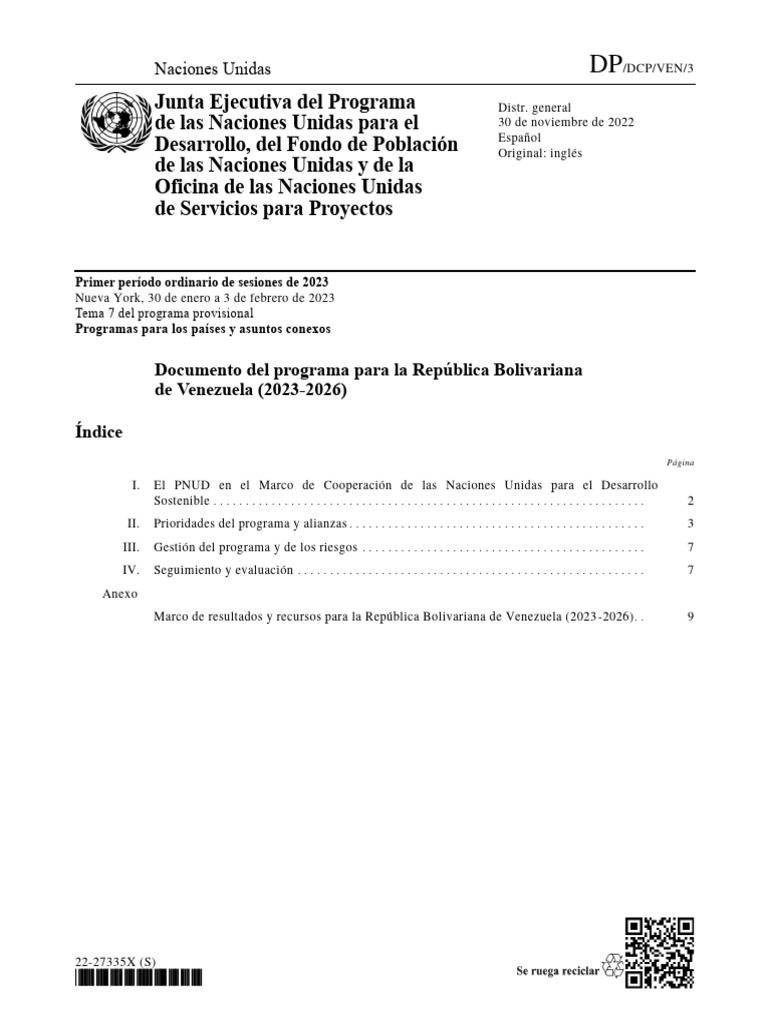 Venezuela CPD 2023-2026 ESP | PDF | Programa de las Naciones Unidas para el Desarrollo ...