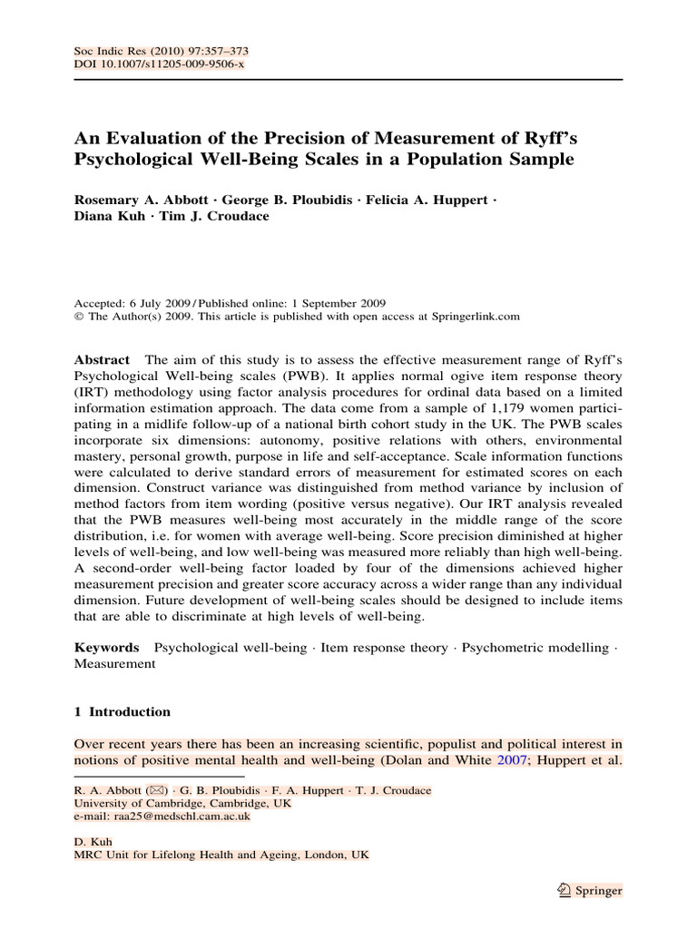 2an Evaluation of The Precision of Measurement of Ryff's | PDF | Factor ...