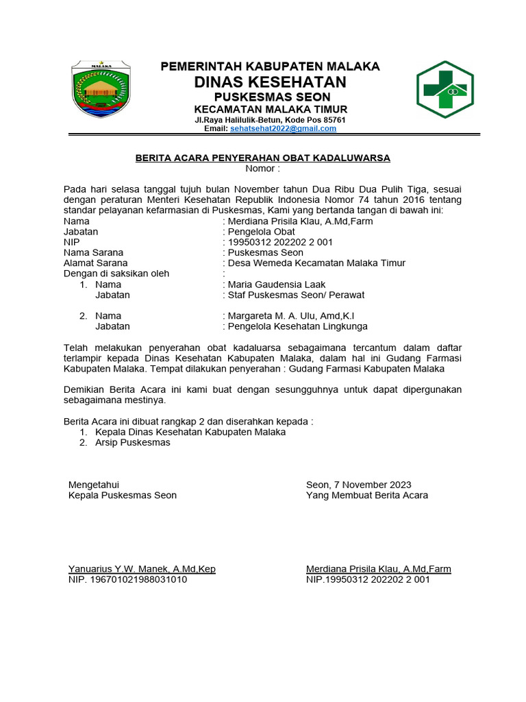 Berita Acara Pemusnahan Obat | PDF