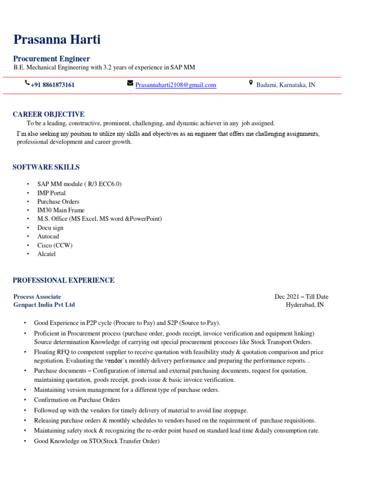 Prasanna CV 2023 - 1695036508952 - Prasanna Harti | PDF | Procurement | Business