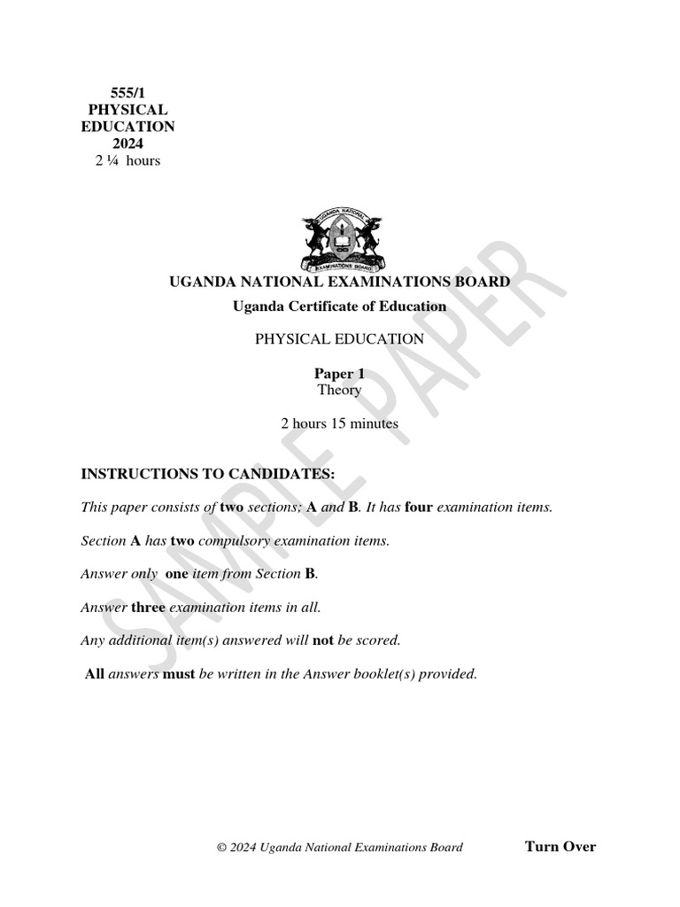 5551 Physical Education UNEB Sample Paper New Curriculum 2024 plus Scoring Guide (1) | PDF