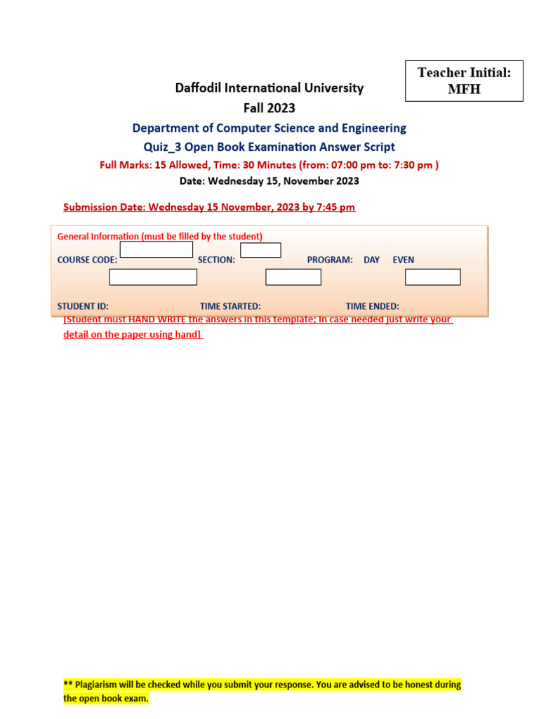 Online - Exam - Response - Submission - Template - Fall 2020 | PDF