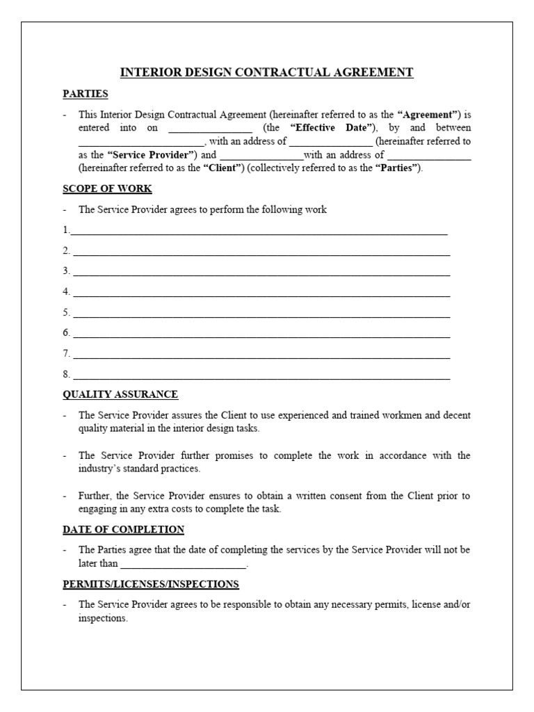 Interior Design Contract Agreement | PDF | Indemnity | Law Of Obligations