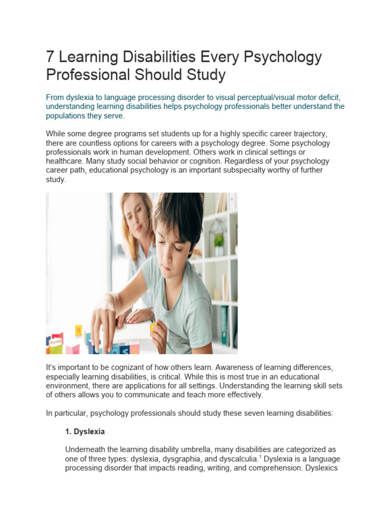 7 Learning Disabilities Every Psychology Professional Should Study ...