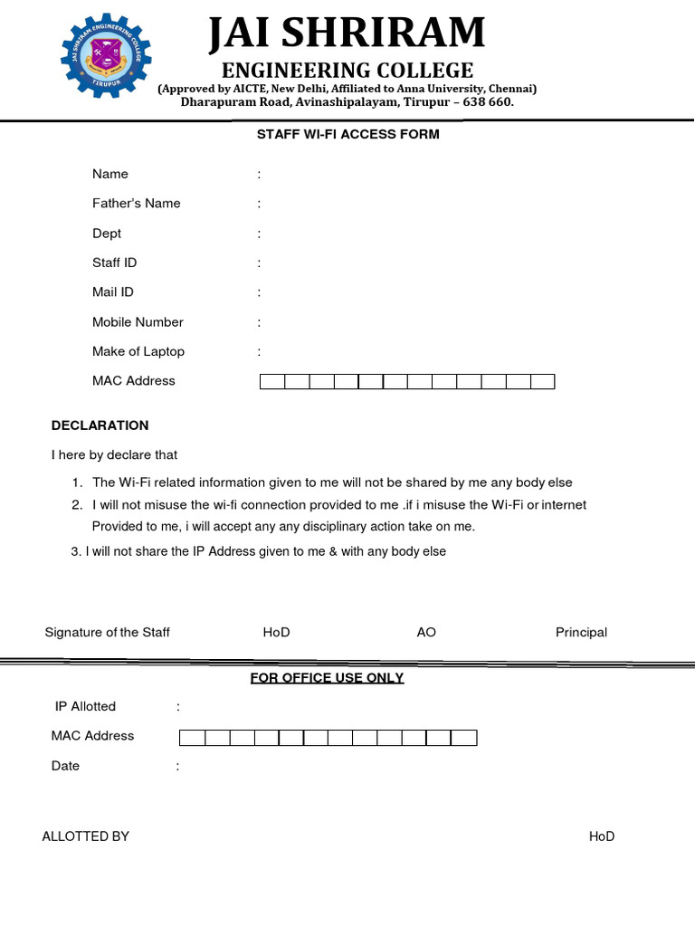 Wi Fi Access Form JSREC UPDATED | PDF | Computing | Physical Layer ...