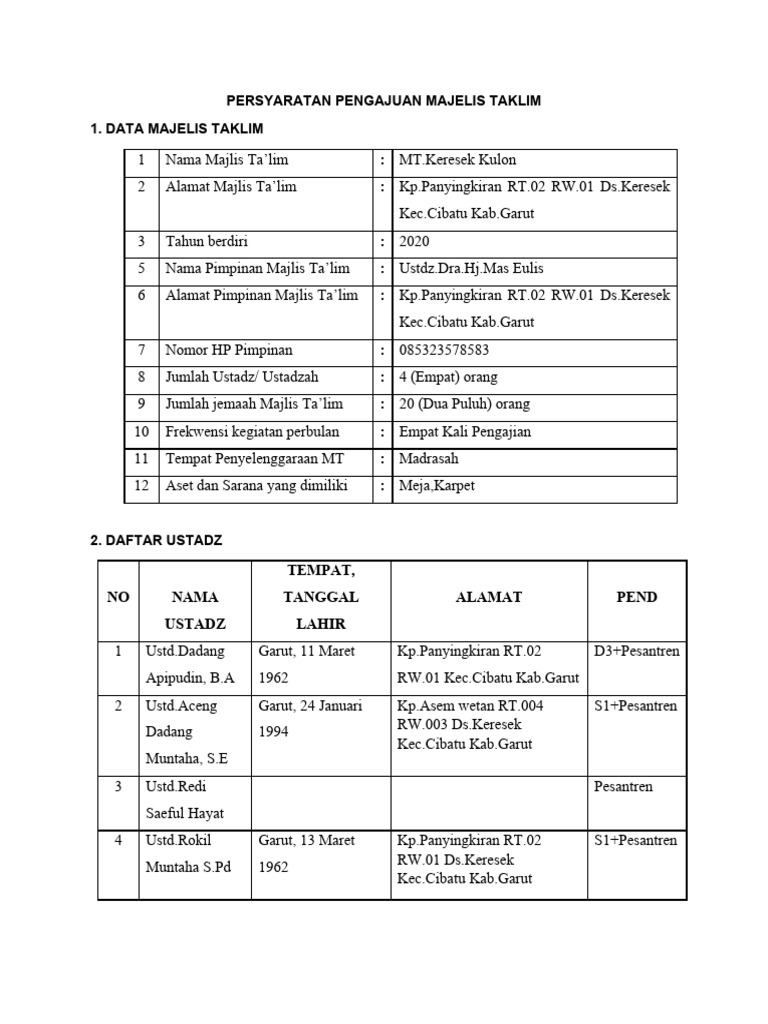 Persyaratan Pengajuan Majelis Taklim | PDF