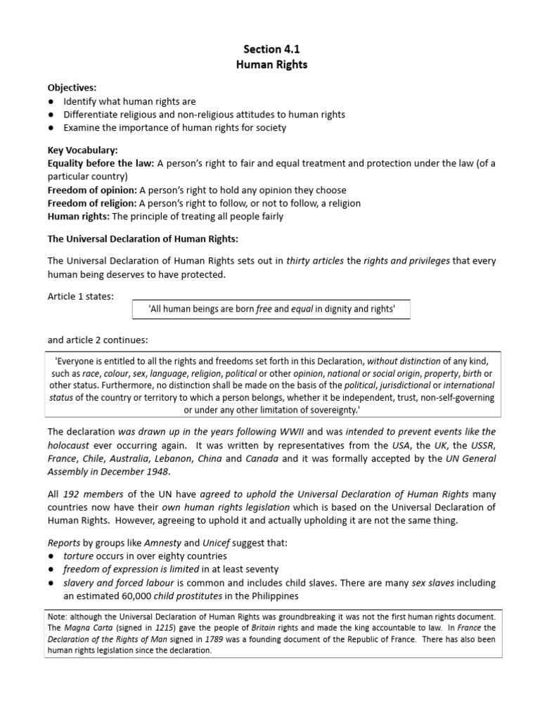 Revision Notes on Section 4.1 - Human Rights | PDF | Human Rights | Crimes