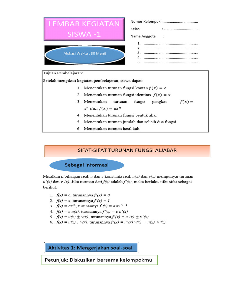 Sifat Turunan Fungsi Aljabar | PDF | Game & Aktivitas | Metode & Bahan Ajar