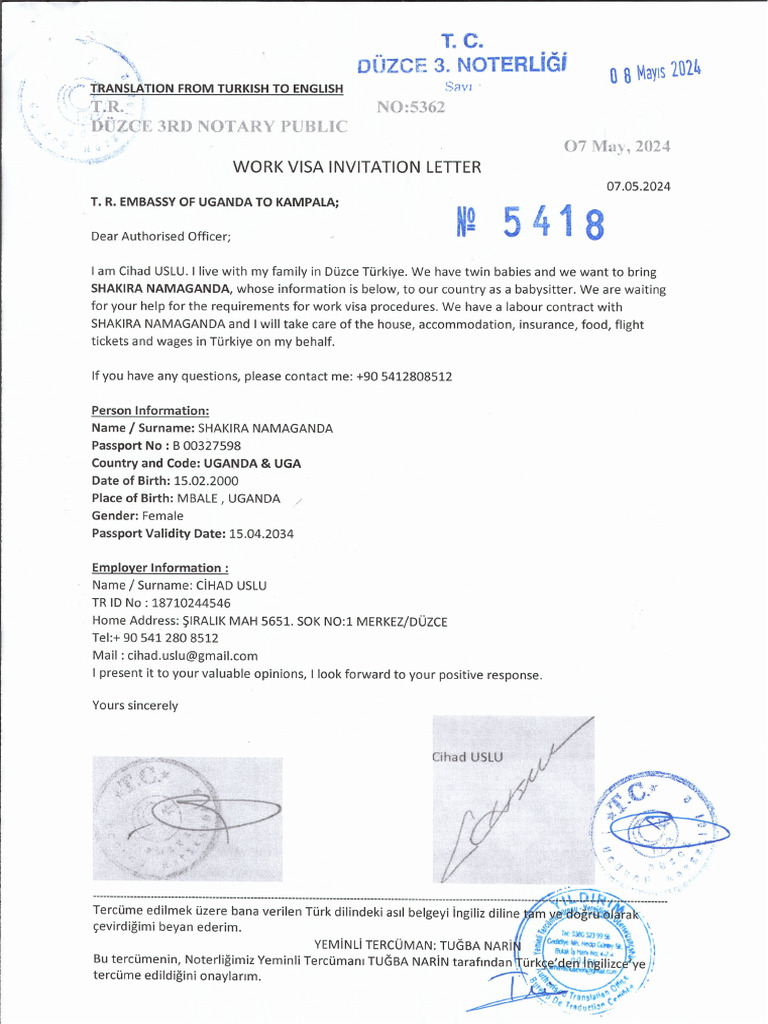 Visa Invititation Notarized | PDF