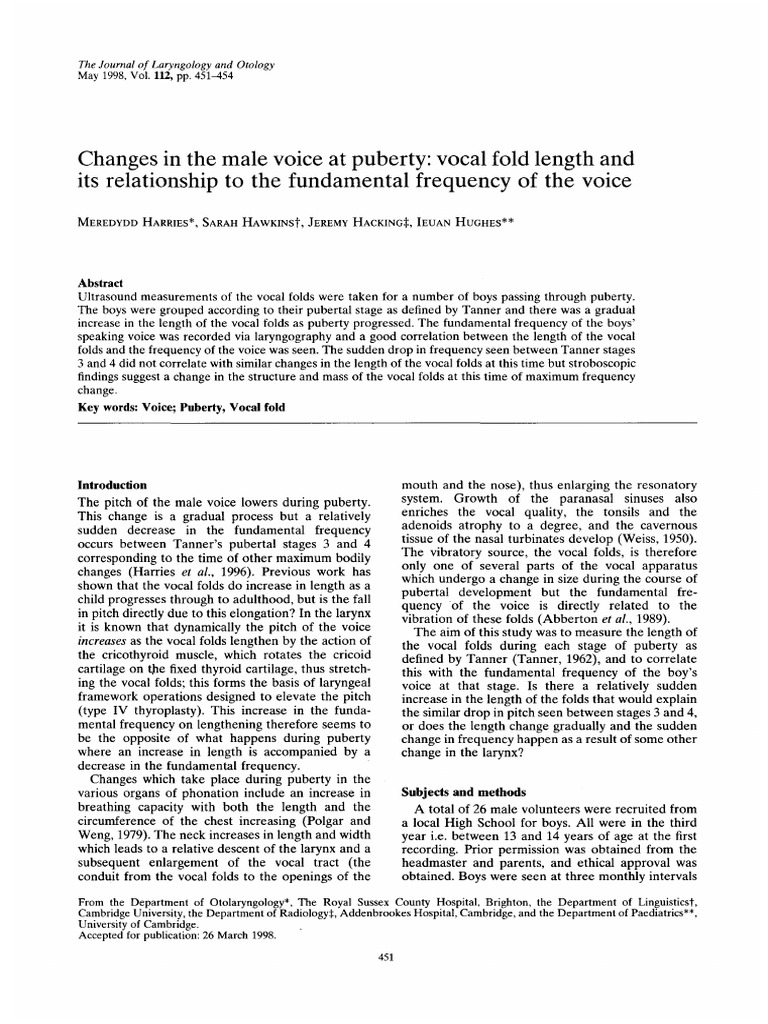 Male Voice Changes During Puberty | PDF | Human Voice | Larynx