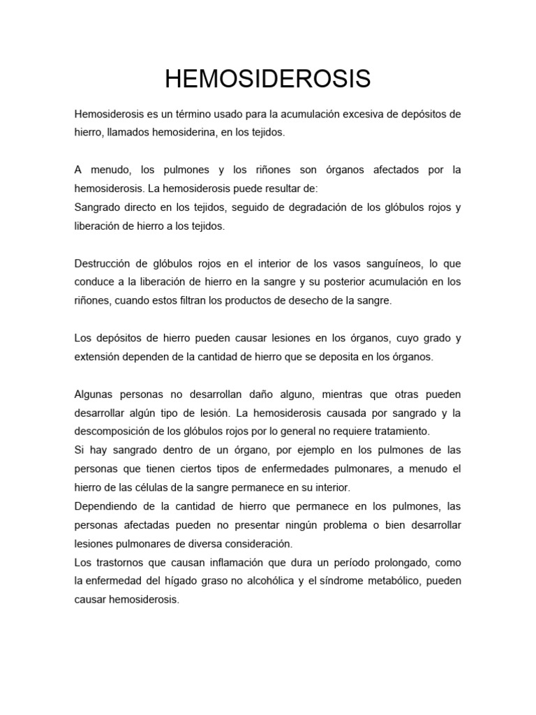 HEMOSIDEROSIS | PDF | Pulmón | Sangre