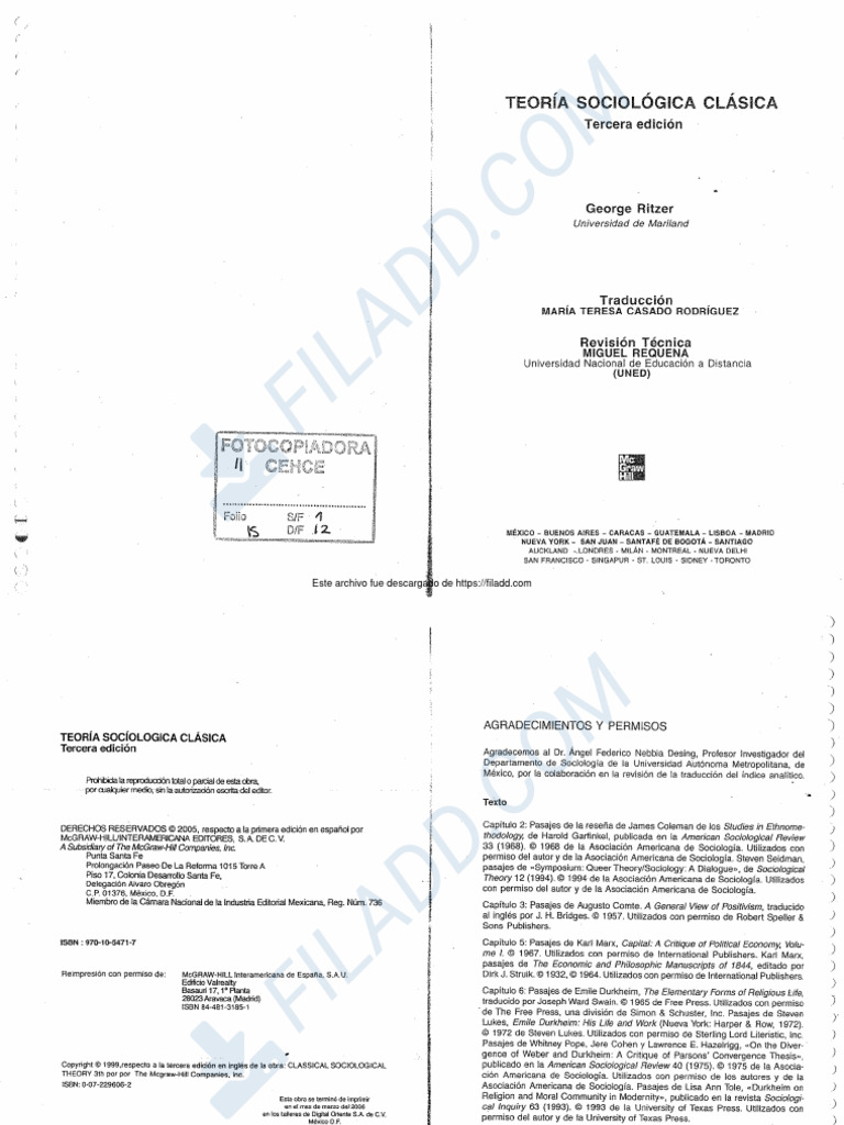 09 Ritzer G - Teoria Sociologica Clasica Cap 1 Un Esbozo Historico de ...
