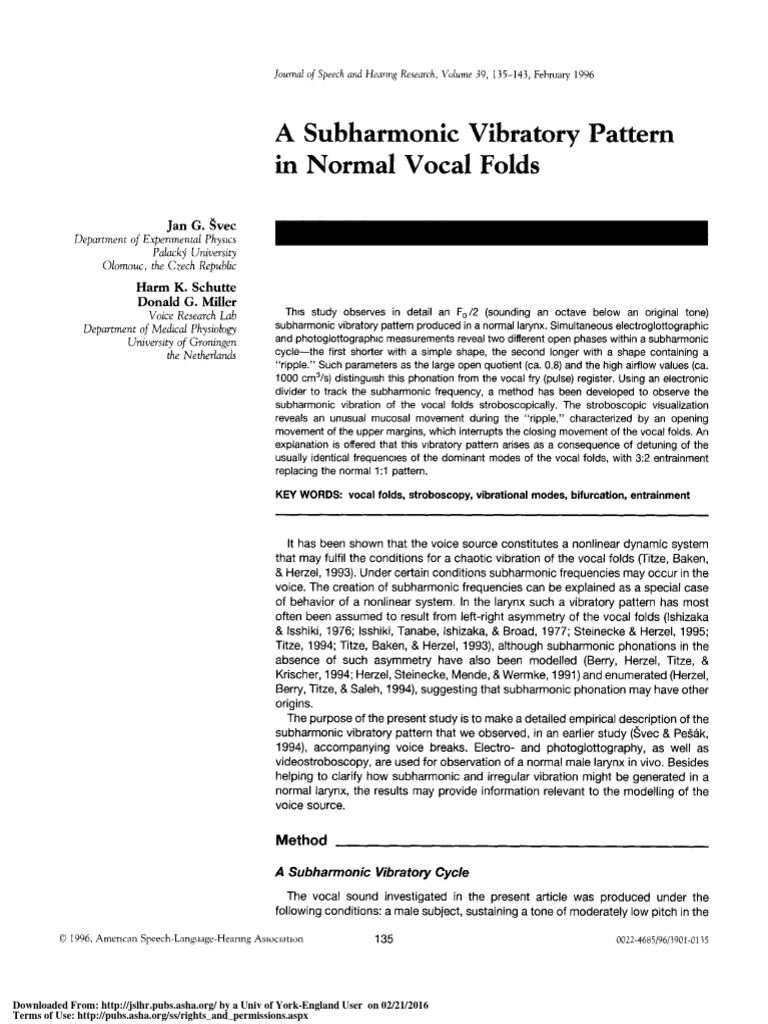 Vocal Fold Subharmonics Study | PDF | Human Voice | Frequency
