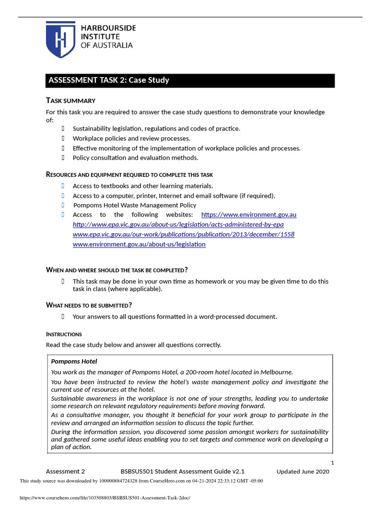 BSBSUS501 Assessment Task 2 | PDF | Waste Management | Waste
