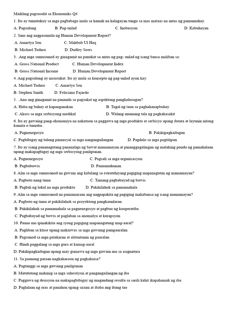 Maikling-Pagsusulit Q4 2 | PDF