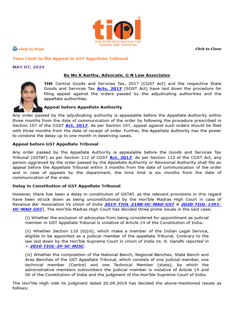 GST Appeal Filing Time Limits Explained | PDF | Tribunal | Appellate Court