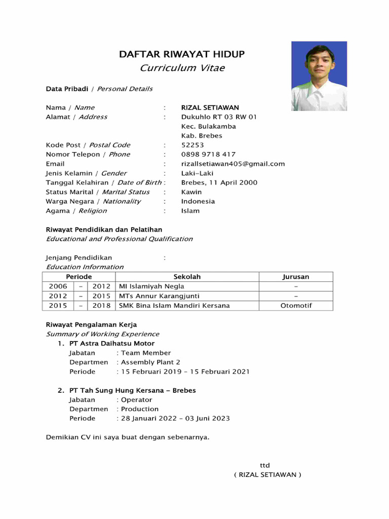 CV Rizal Setiawan | PDF