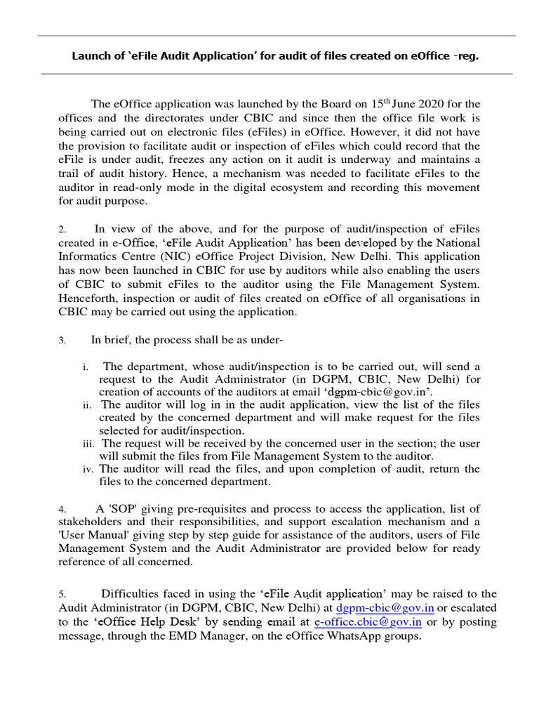 Launch of Efile Audit Application, SOP and Manual | PDF | World Wide Web | Internet & Web