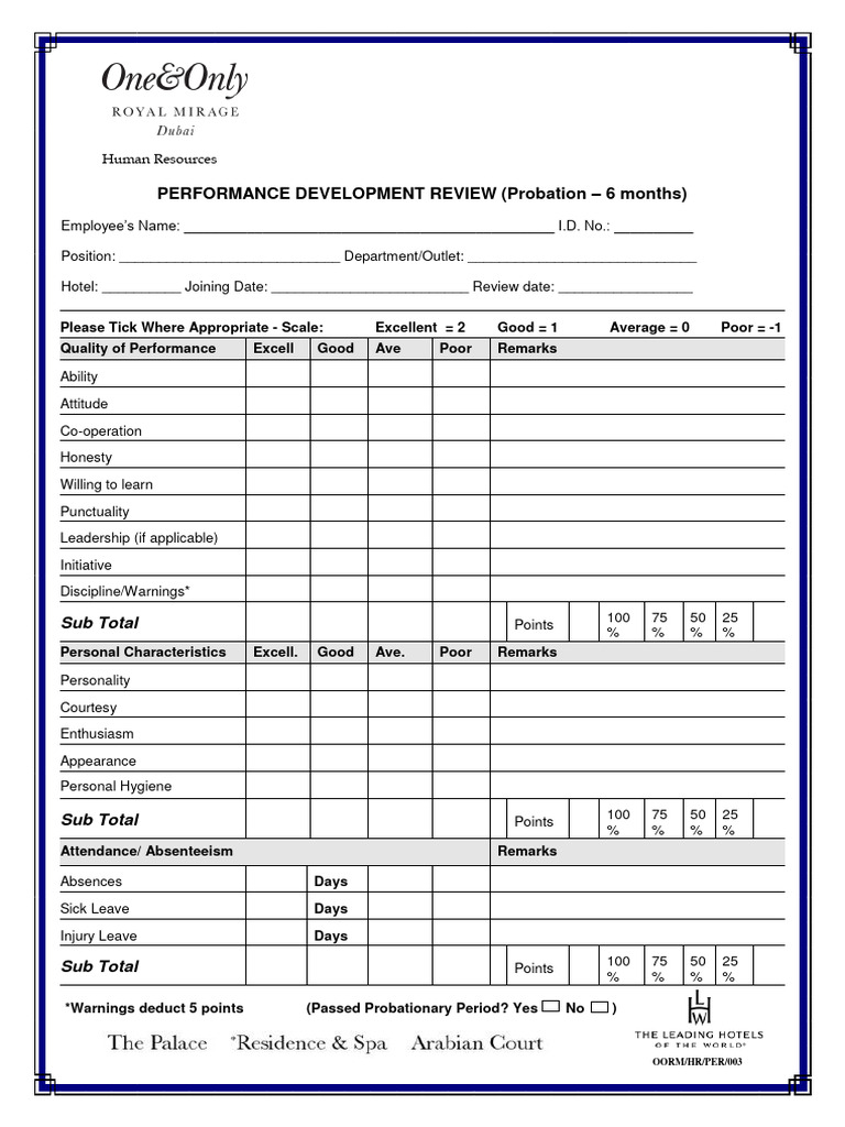 003 - Months Review - Probation | PDF | Psychology | Workplace