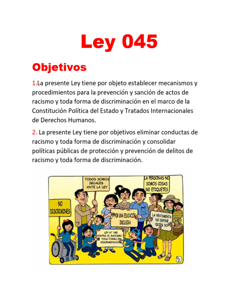 Ley 045 | PDF | Discriminación | Discriminación y relaciones raciales