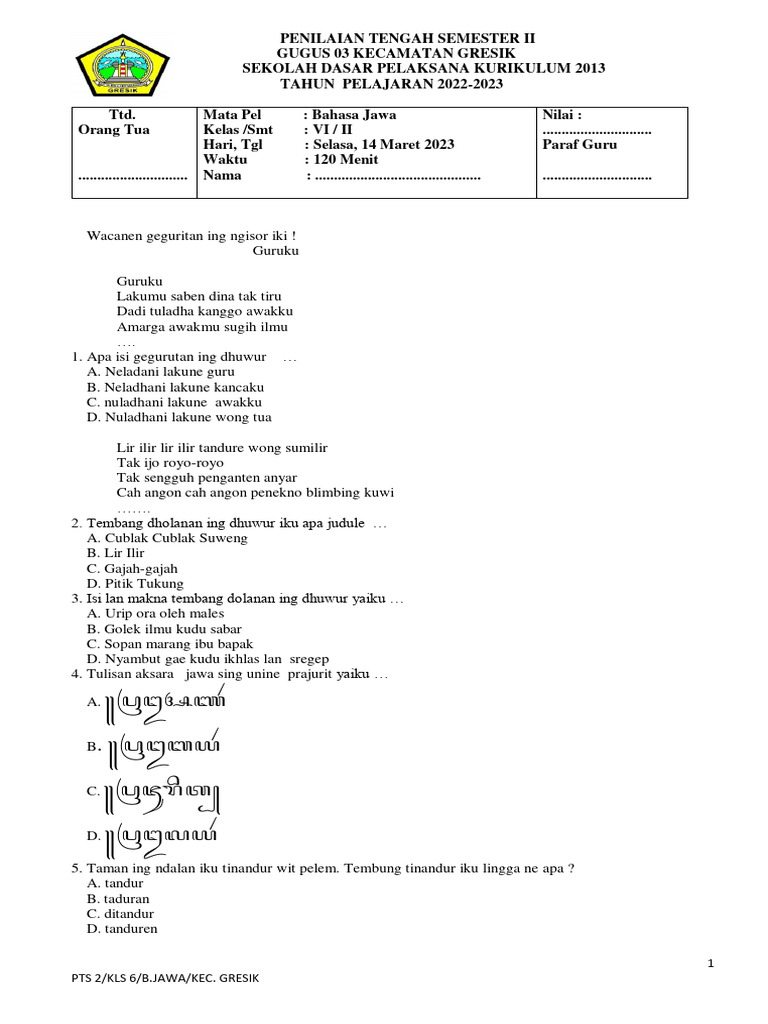 Soal PTS B Jawa 2023 | PDF